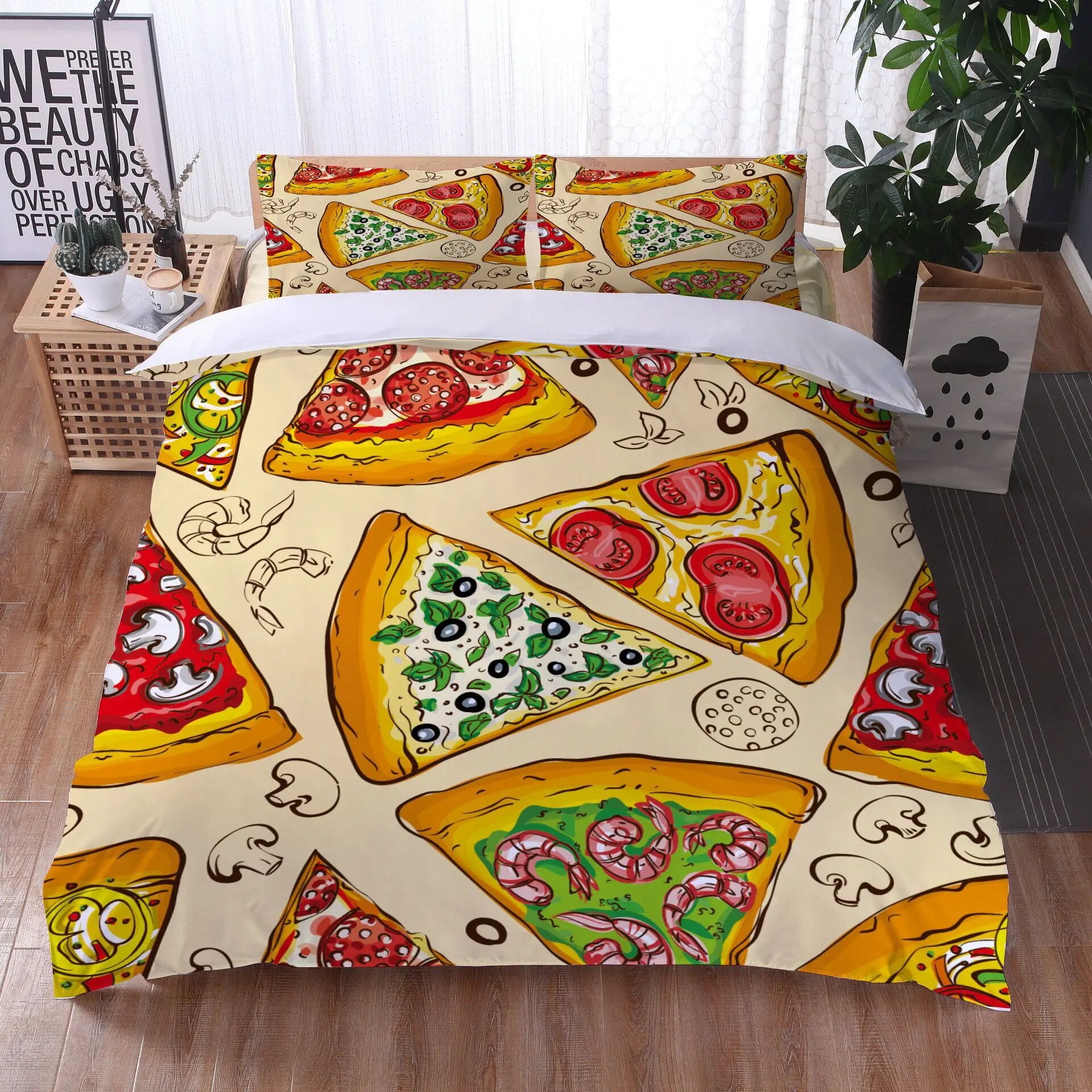 Pizza Duvet Cover Burger Fries Donuts Comforter Cover Microfiber Fast ...