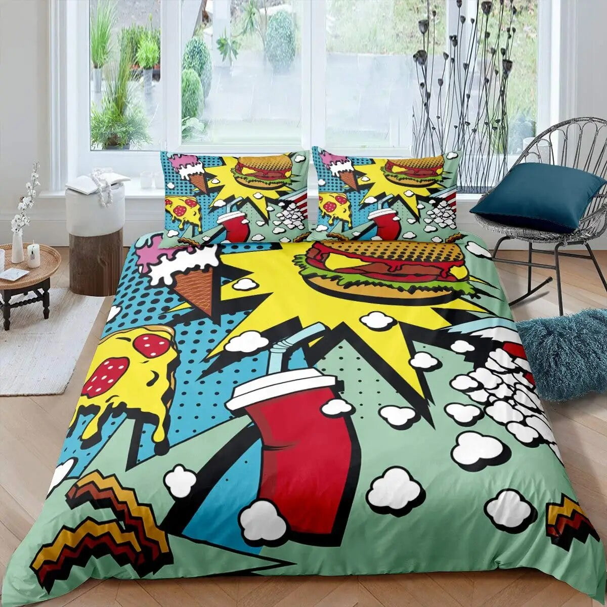 Pizza Duvet Cover Burger Fries Donuts Comforter Cover Microfiber Fast ...
