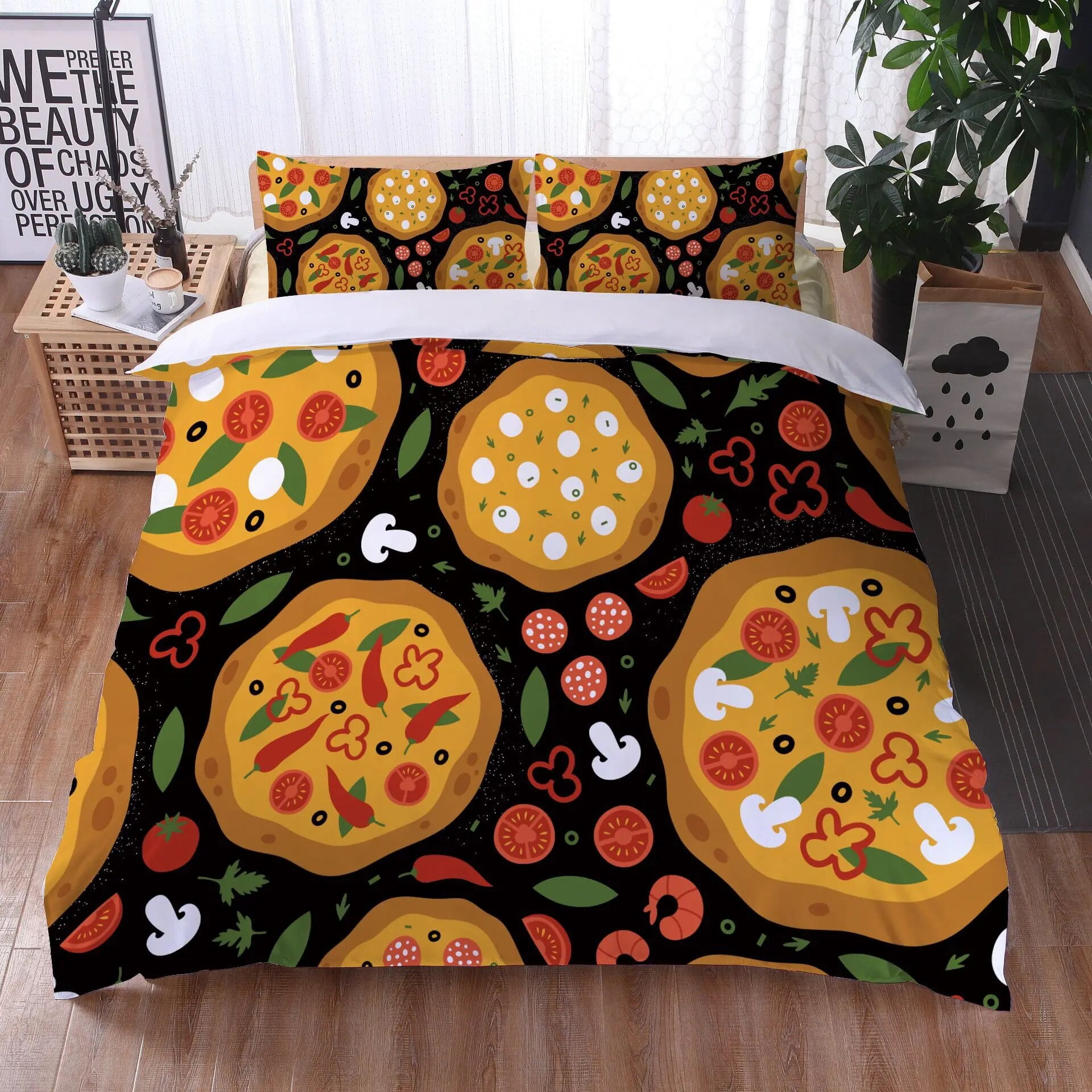 Pizza Duvet Cover Burger Fries Donuts Comforter Cover Microfiber Fast ...