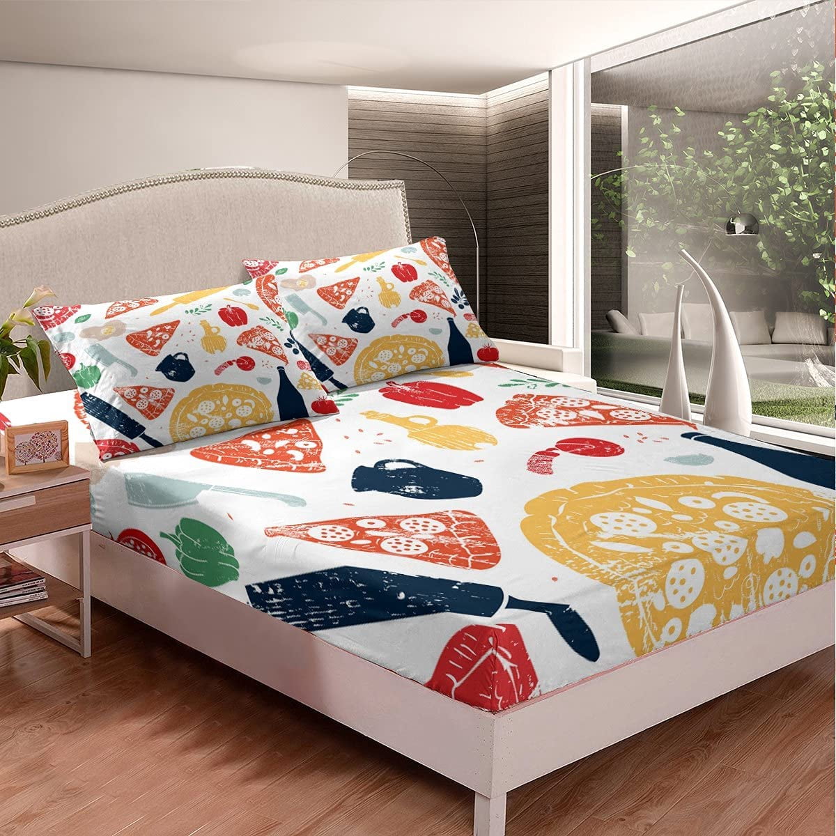 Pizza Fitted Sheet Set for Kids Boys Food Themed Fast Food king Size ...