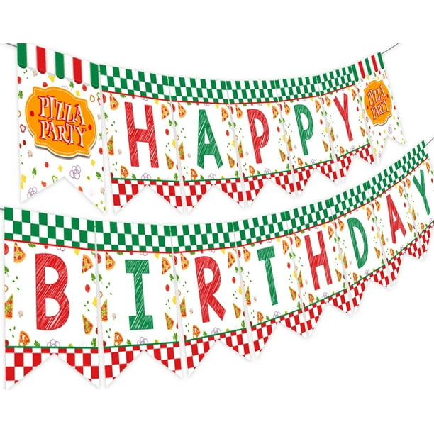 Pizza Happy Birthday Banner, Pizza Time Theme Party Decorations - Red ...