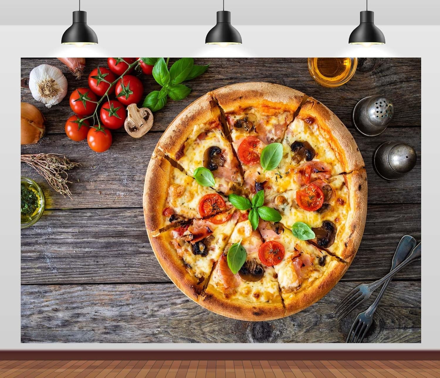 Pizza Happy Birthday Party Backdrop Pizza on Wooden Desk Photography ...