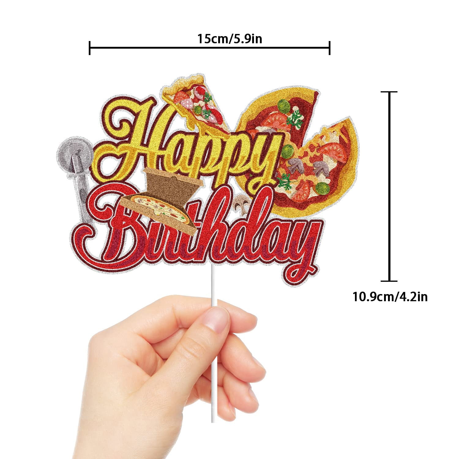 Pizza Happy Birthday SCH4 Cake Topper Glitter Fast Food Build Your Own ...