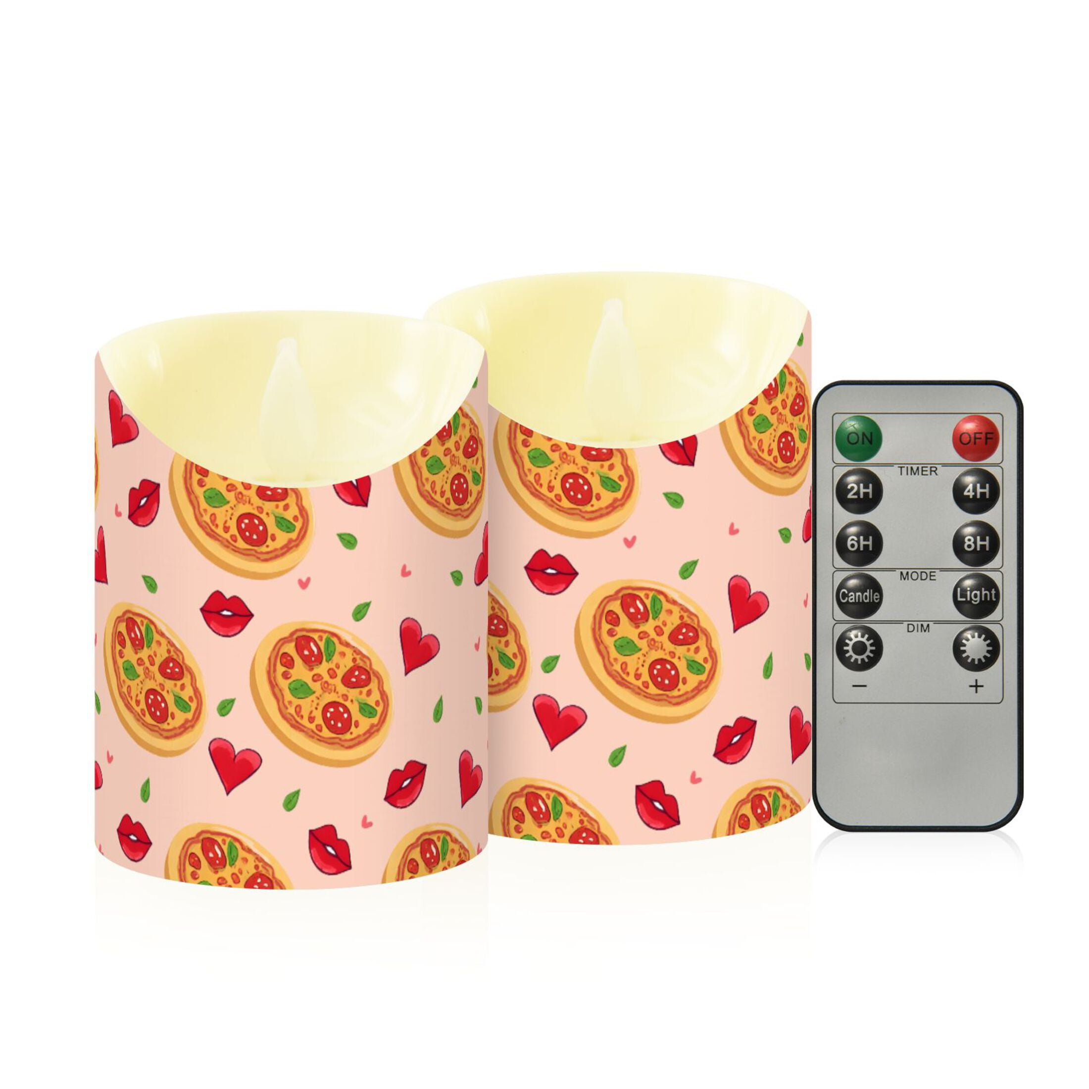 Pizza Heart Pattern Flameless Candles 2 PCS with Remote Realistic ...