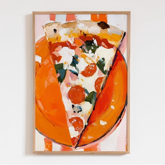 Pizza Kitchen Wall Art Italian Food Pizza On Orange Plate Eclectic ...
