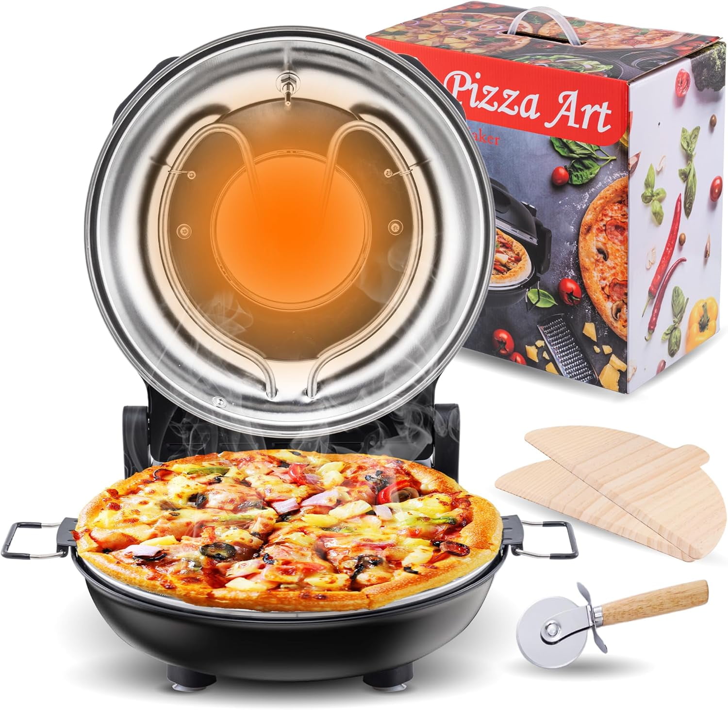 Pizza Maker (Black), Indoor Portable Electric Pizza Oven, 12-Inch ...