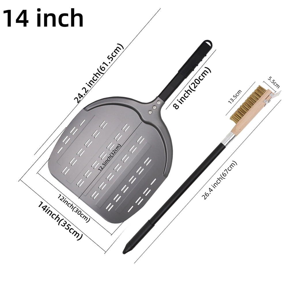 Pizza Oven Brush&Pizza Peel Set Perforated Shovel Paddle Grill Clean ...