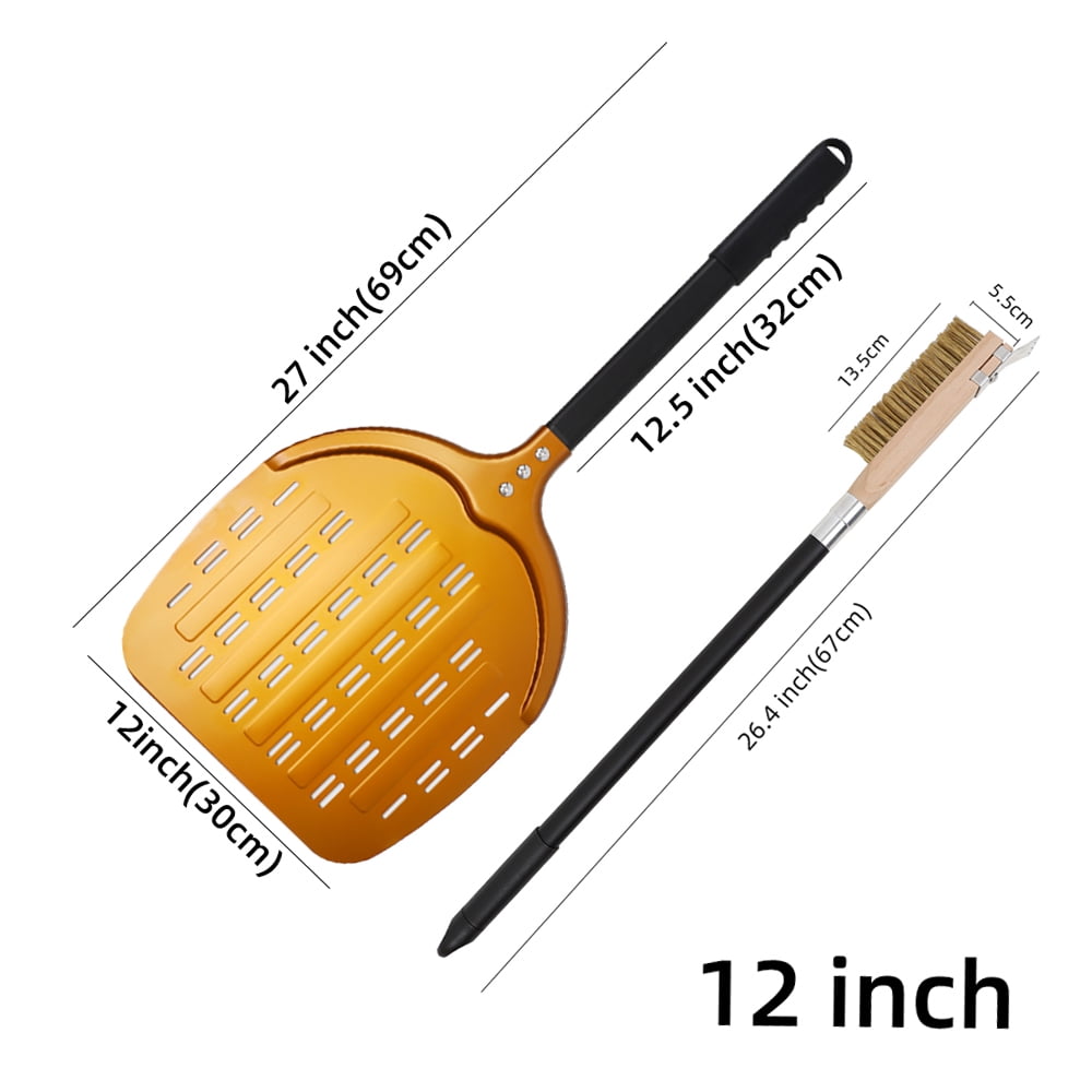 Pizza Oven Brush&Pizza Peel Set Perforated Shovel Paddle Grill Clean ...