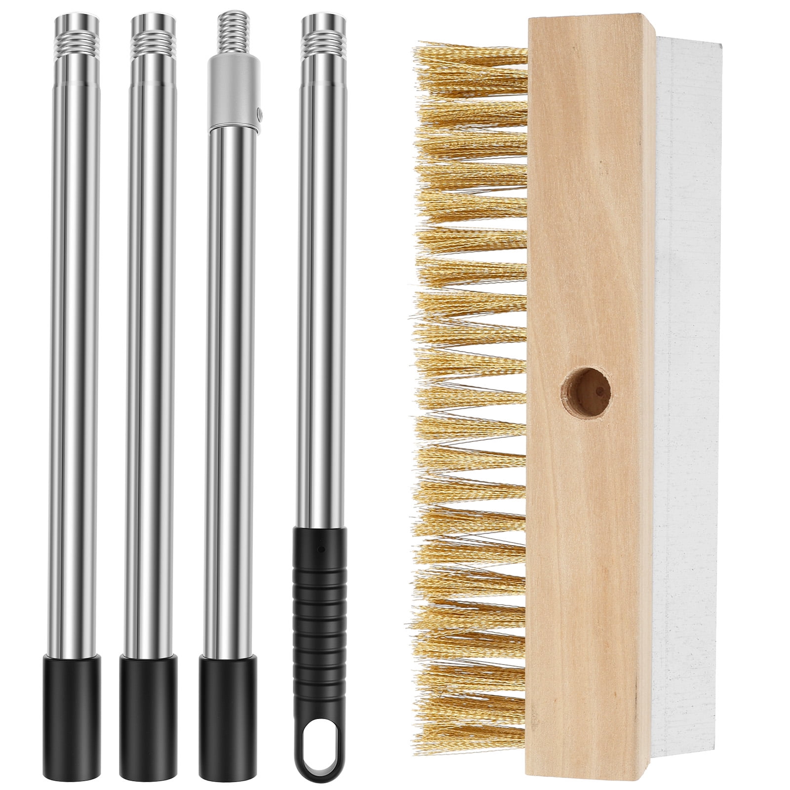 Pizza Oven Brush with Scraper Brass Bristle Pizza Stone Brush Practical ...