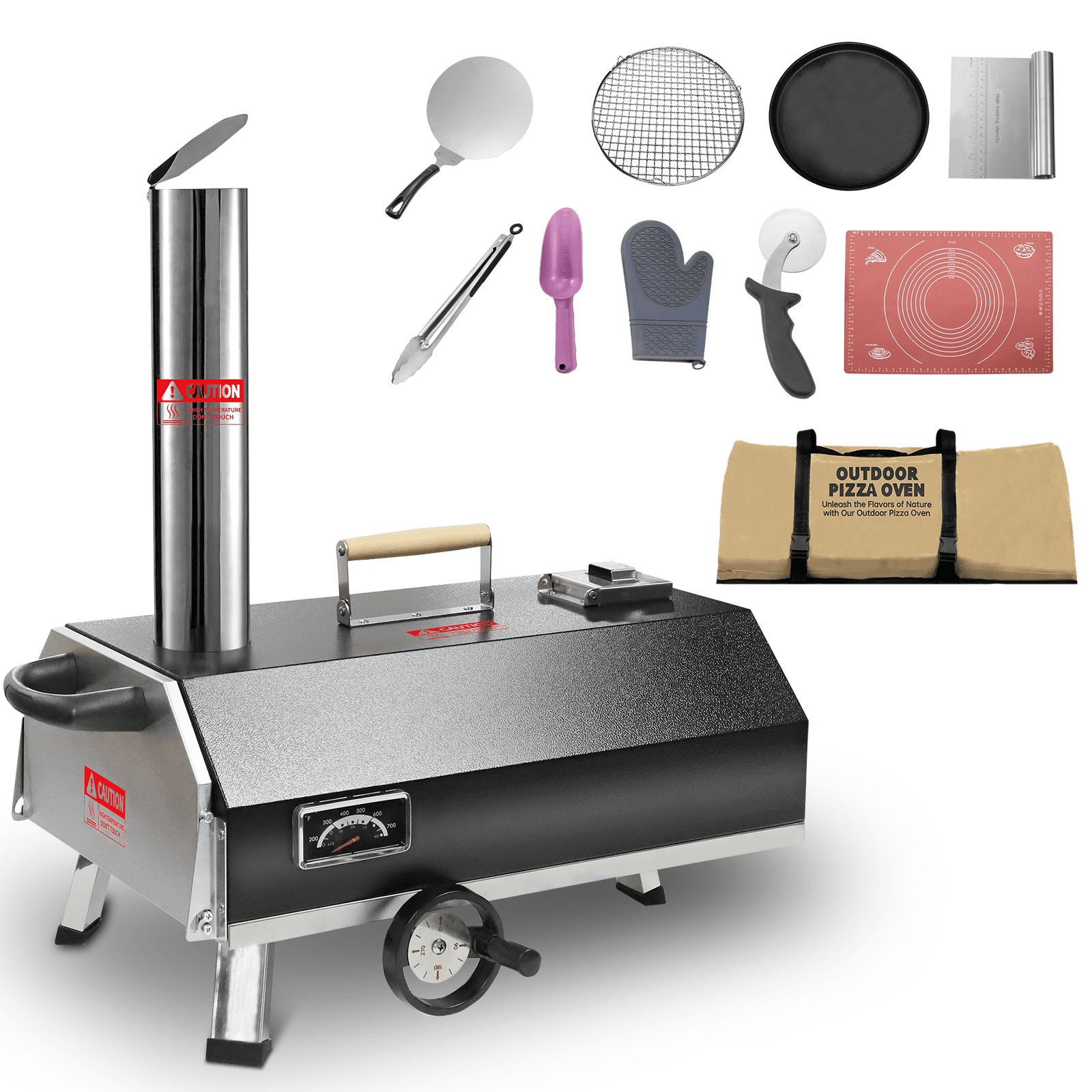 Pizza Oven Outdoor, 12" Portable Wood and Gas Fired Pizza Oven with ...