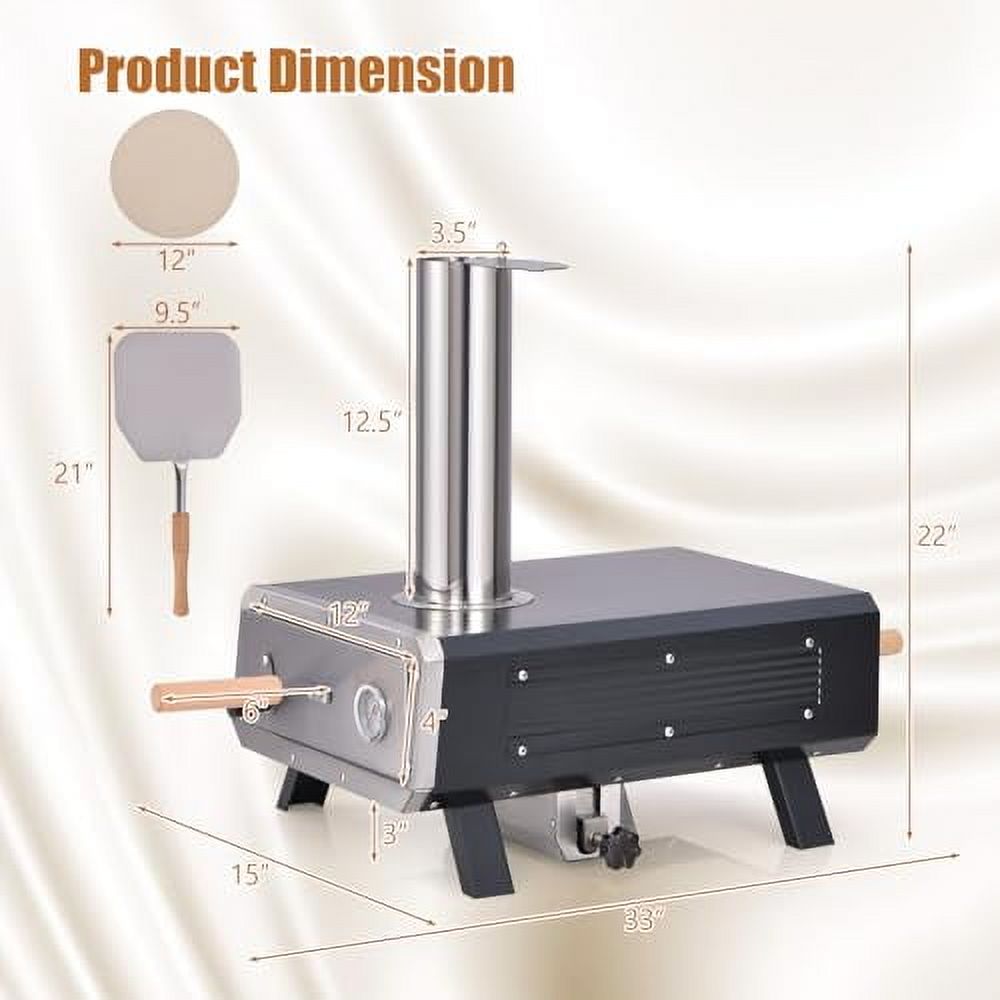 Pizza Oven Outdoor - 12” Rotatable Pizza Stone, Wood Fire Pizza Oven w ...