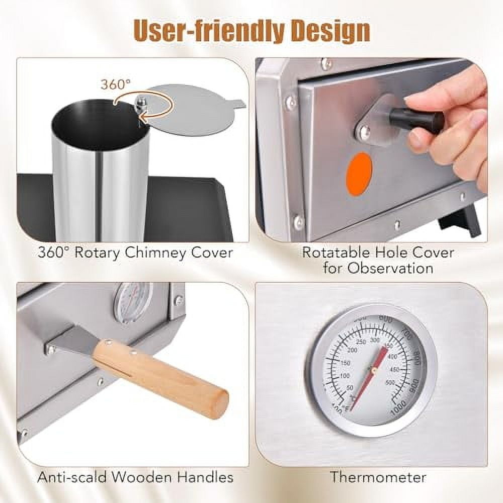 Pizza Oven Outdoor - 12” Rotatable Pizza Stone, Wood Fire Pizza Oven w ...