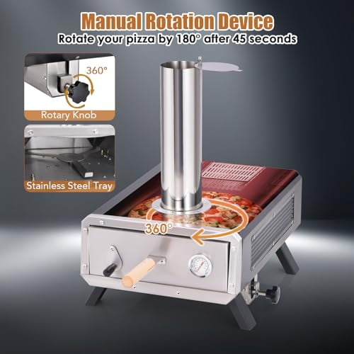 Pizza Oven Outdoor - 12” Rotatable Pizza Stone, Wood Fire Pizza Oven w ...