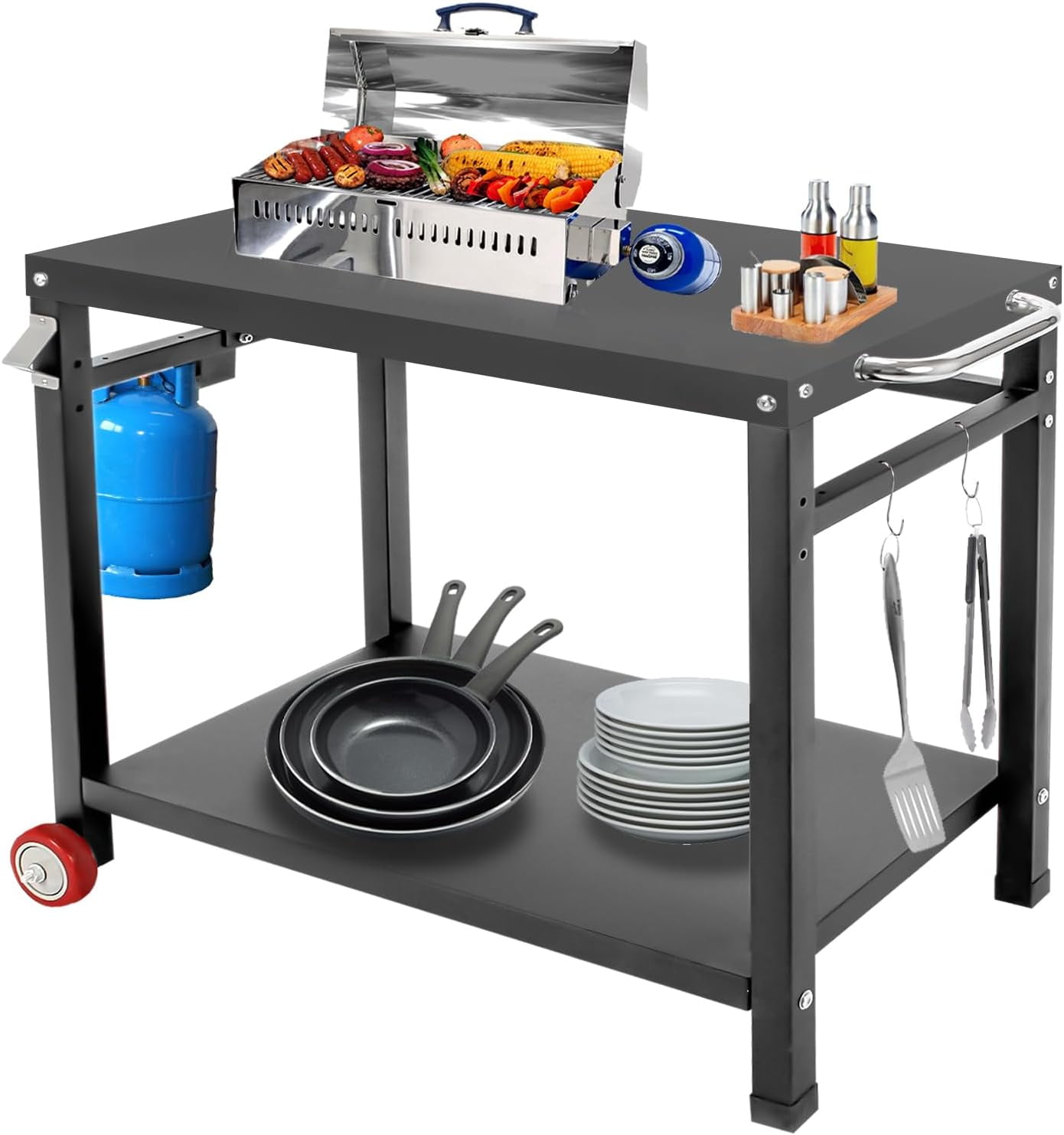 Pizza Oven Stand Outdoor Grill Cart Dining Cart Table with Handle ...