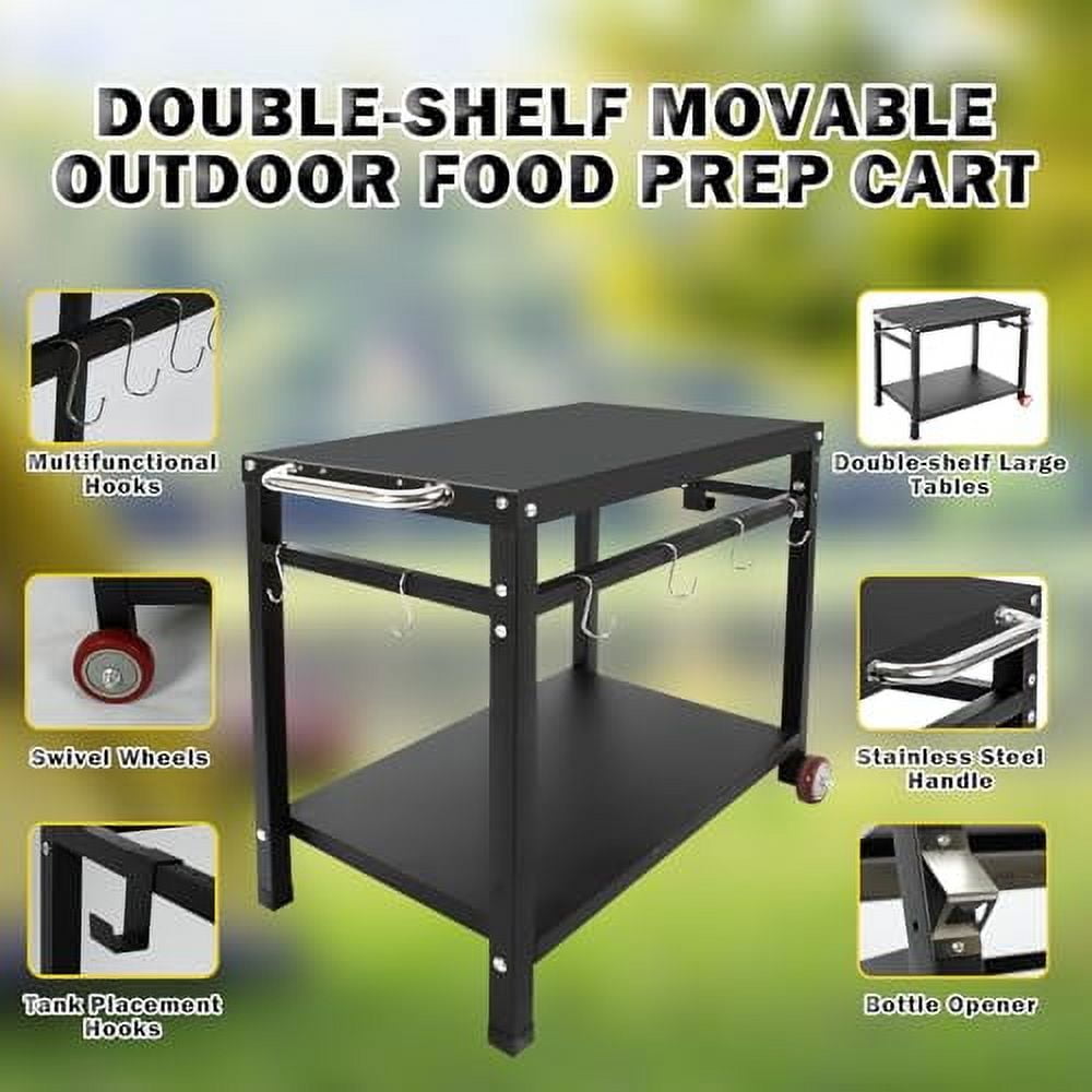 Pizza Oven Stand Outdoor Grill Cart Dining Cart Table with Handle ...