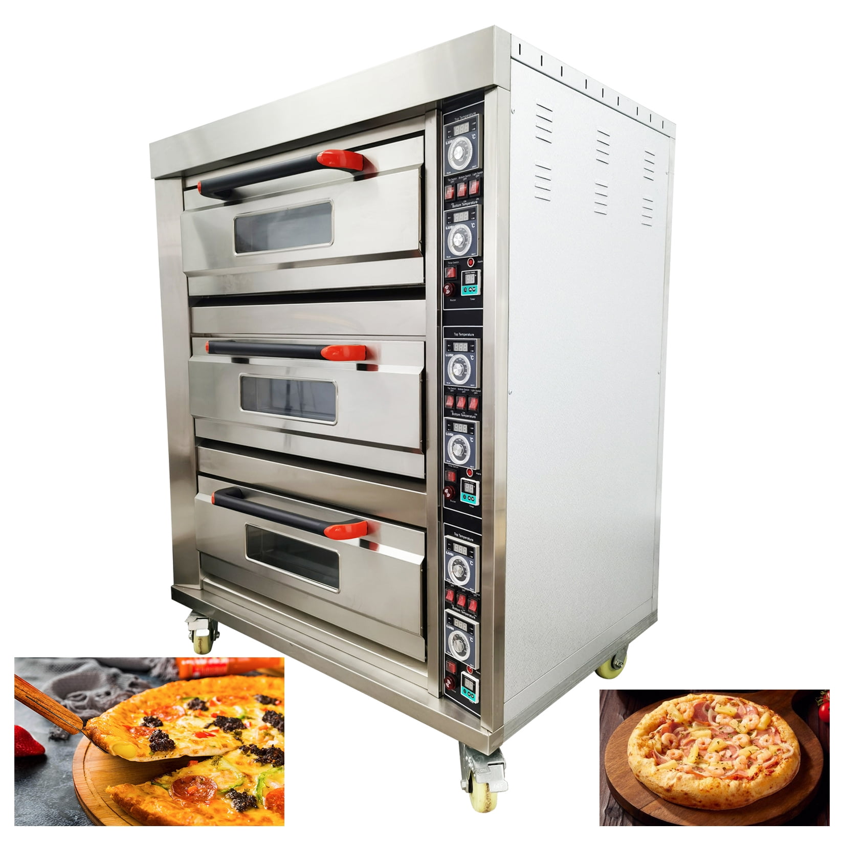 Pizza Oven Three-Layer Six-Plate Electric Caster Commercial 220V 3PH 19 ...