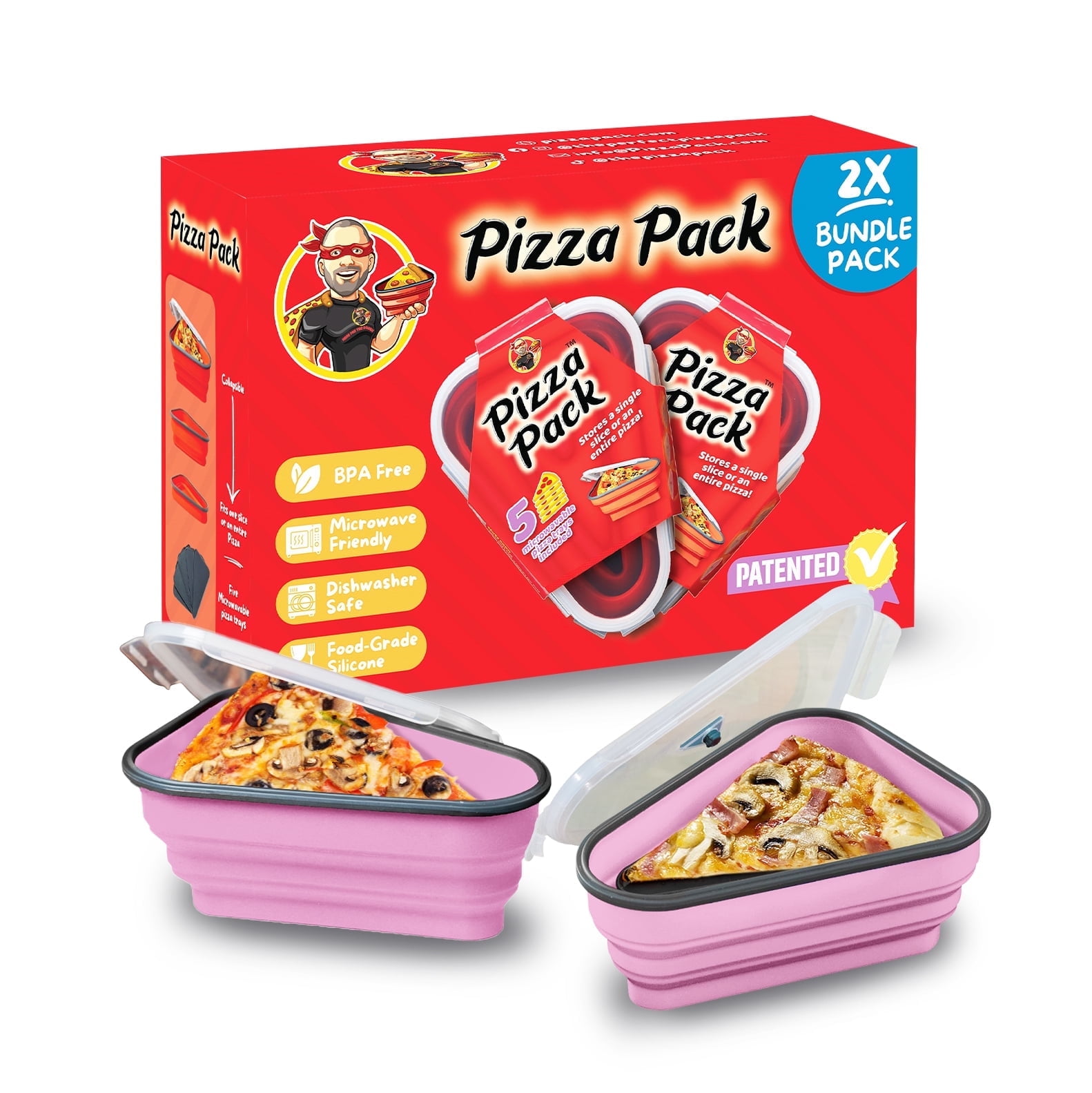 Pizza Pack® Reusable BPA-Free Silicone Storage Container with 5 ...