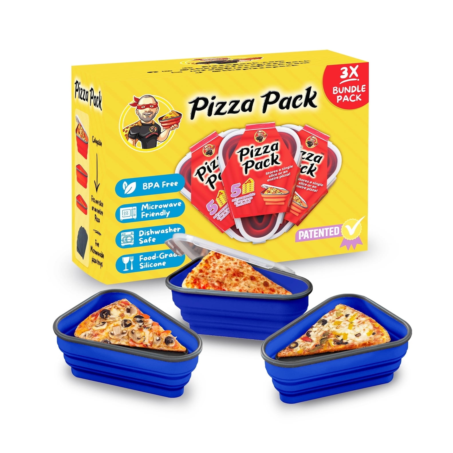 Pizza Pack® Reusable BPA-Free Silicone Storage Container with 5 ...