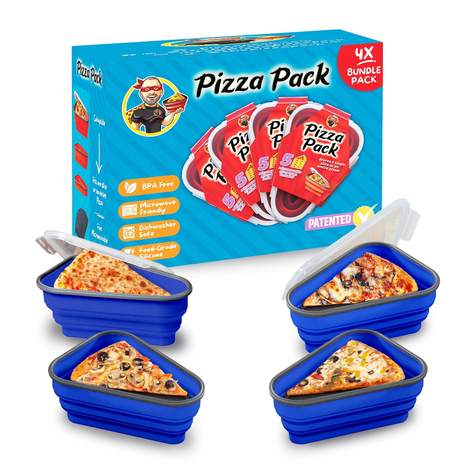Pizza Pack® Reusable BPA-Free Silicone Storage Container with 5 ...