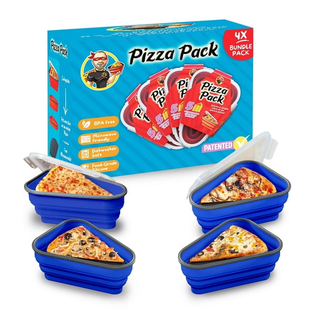 Pizza Pack® Reusable BPA-Free Silicone Storage Container with 5 Microwavable Trays, 4 Pack, Blue ...