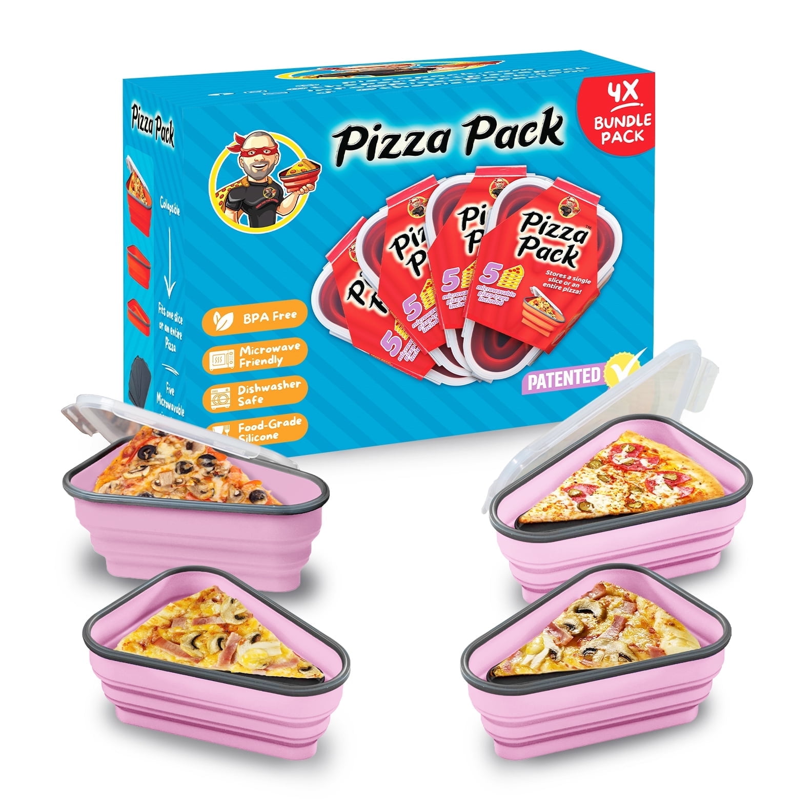 Pizza Pack® Reusable BPA-Free Silicone Storage Container with 5 ...
