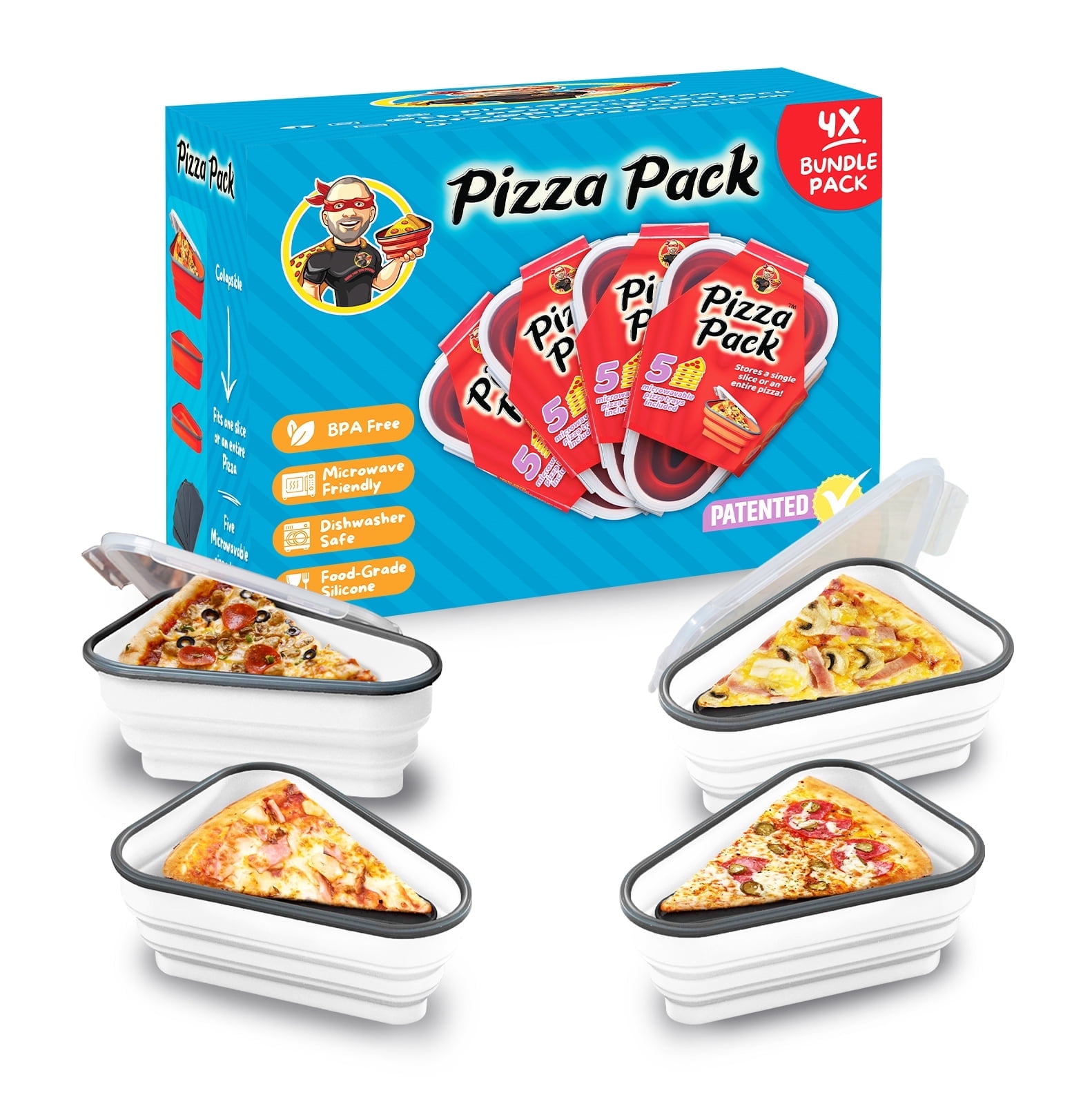 Pizza Pack® Reusable BPA-Free Silicone Storage Container with 5 ...