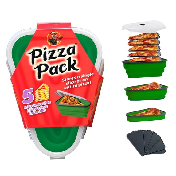 Pizza Pack Reusable Silicone Storage Container + 5 Microwavable Trays ...