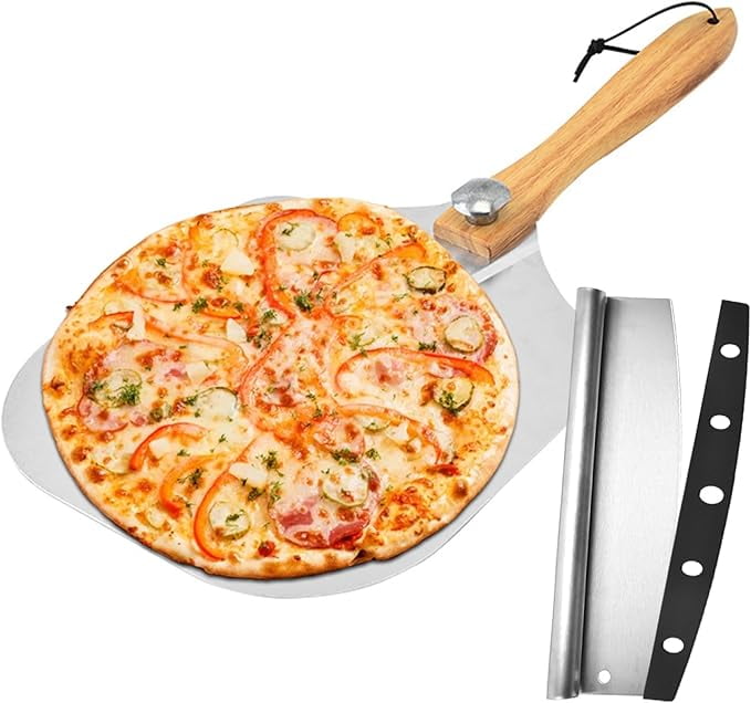 Pizza Paddle & Cutter Set - Pizza Peel Spatula & Pizza Rocker - Pizza ...