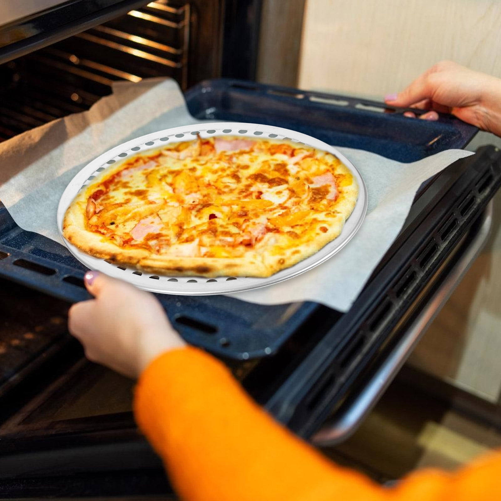 PENIKOKO Scratch Resistant Pizza Pan Baking Pan Silver Aluminum Alloy ...