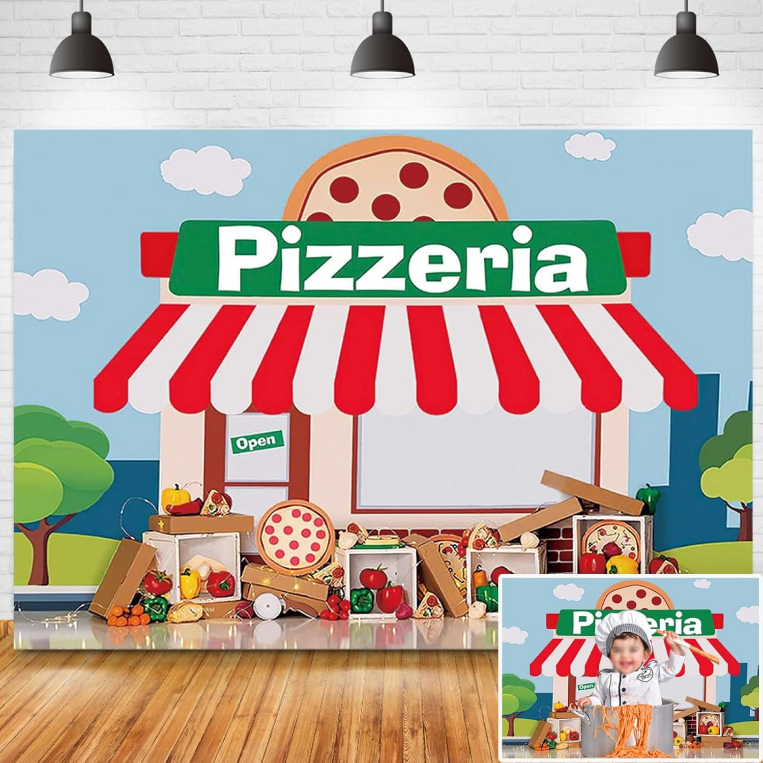 Pizza Party Backdrop Kids Cooking Theme Birthday Party Banner Pizzeria ...