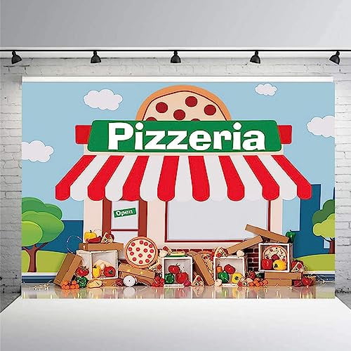 Pizza Party Backdrop Kids Cooking Theme Birthday Party Pizzeria Shop ...