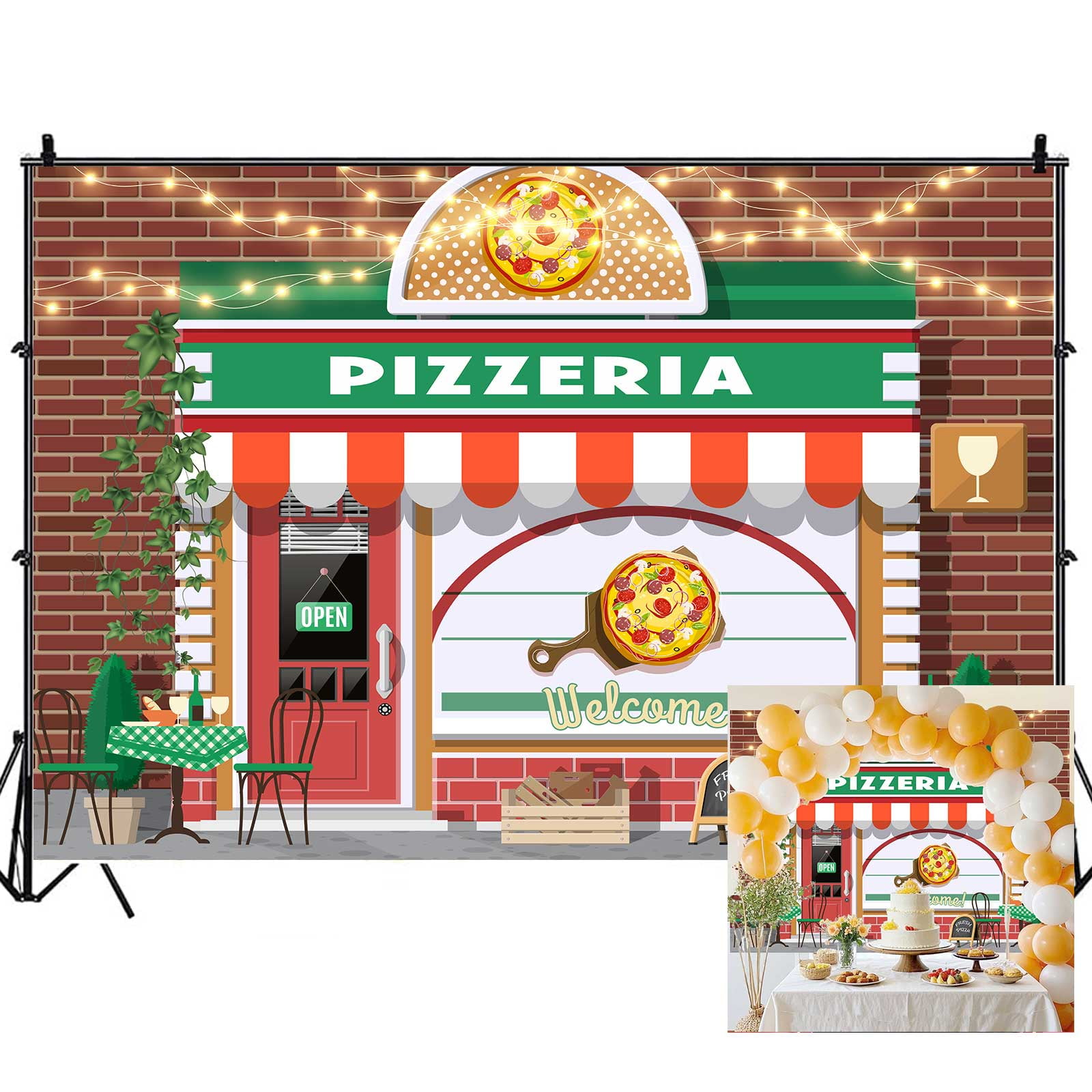 Pizza Party Backdrops for Photoshoot, Pizza Shop Store Themed Birthday ...