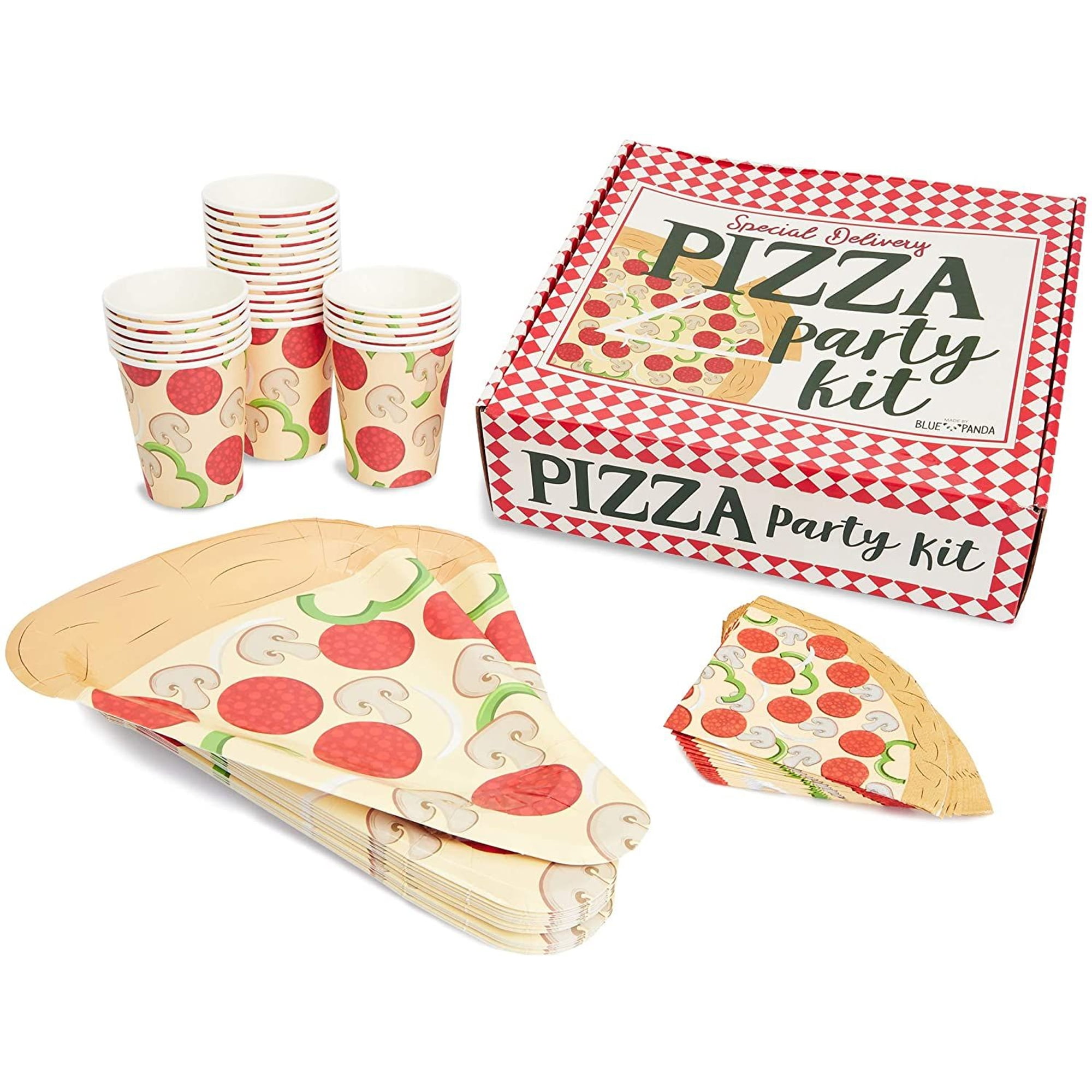 Pizza Party Supplies Kit, Includes Plates, Napkins and Cups (Serves 24 ...