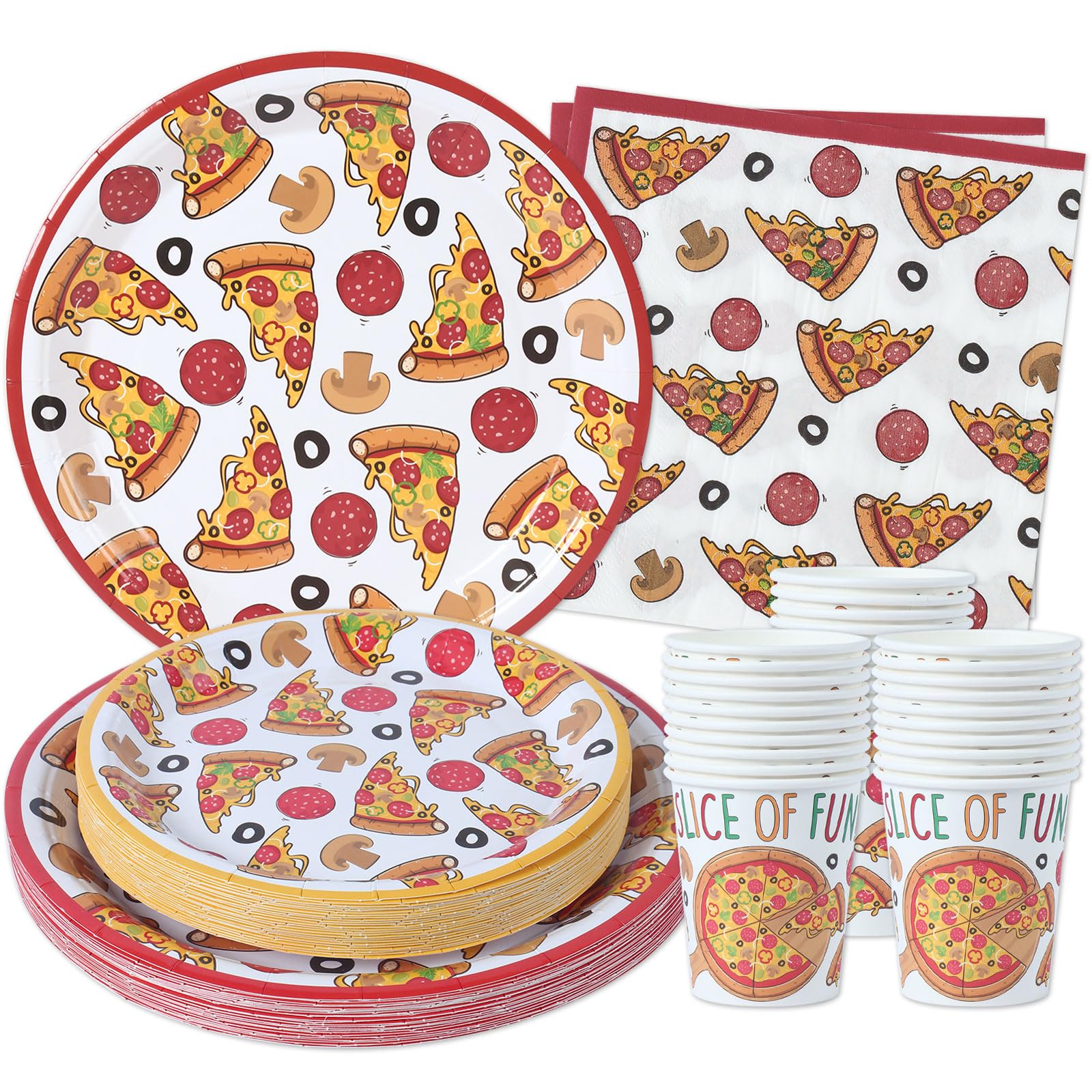 Pizza Party Supplies (Serves IFF17 24) Dinner Plates, Dessert Plates ...
