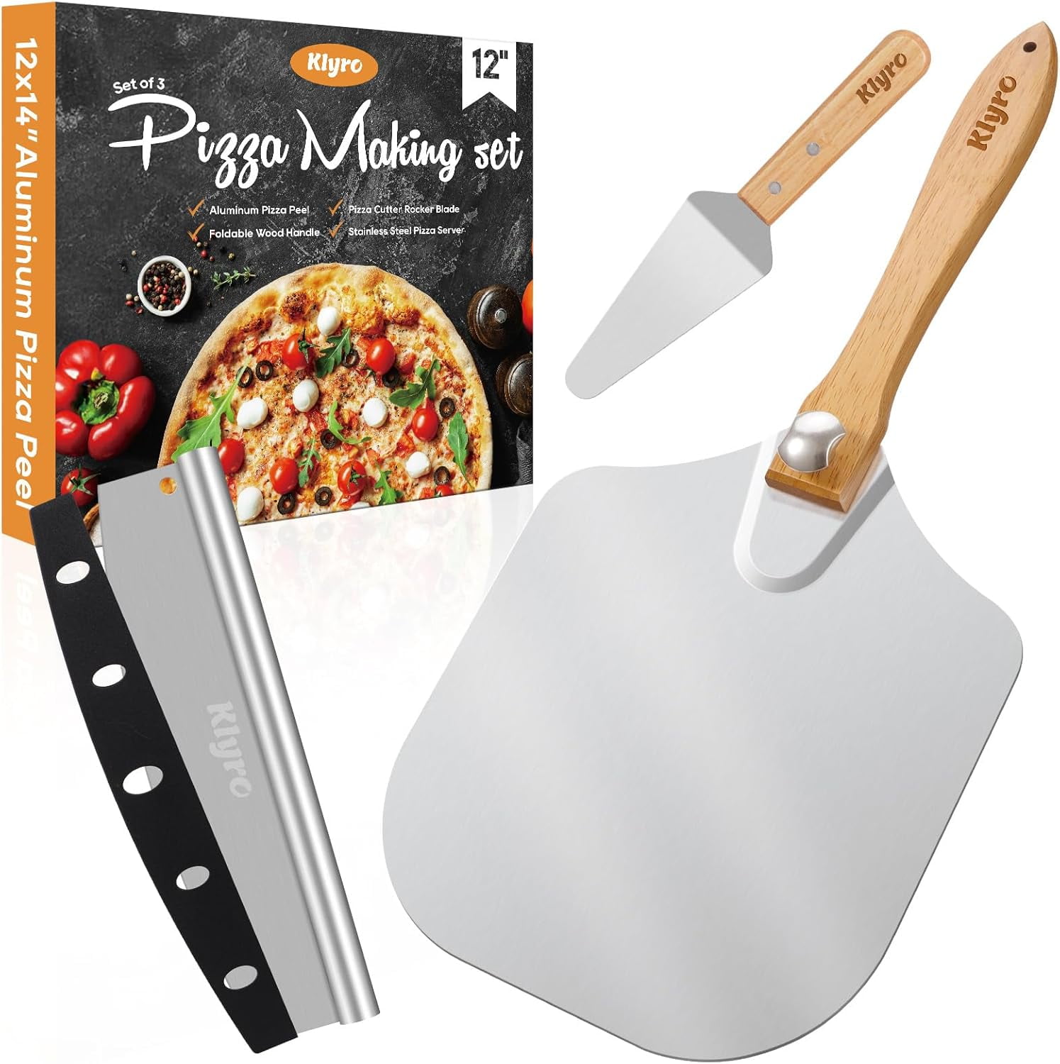 Pizza Peel Aluminum Pizza Spatula Set, 12 x 14 Inch Metal Pizza Paddle ...