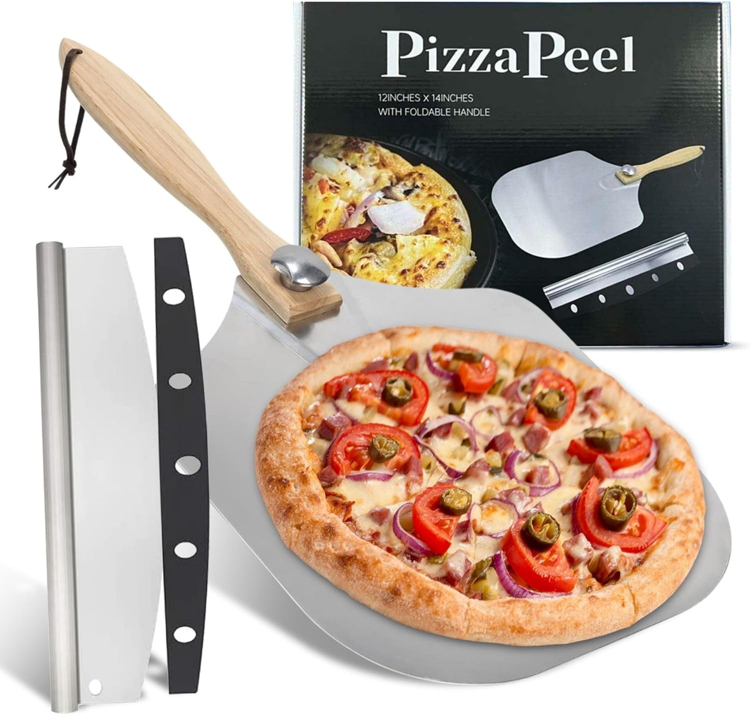 Stainless Steel Pizza Peel with Sliding Spatula, 12 x 14 inch Paddle ...