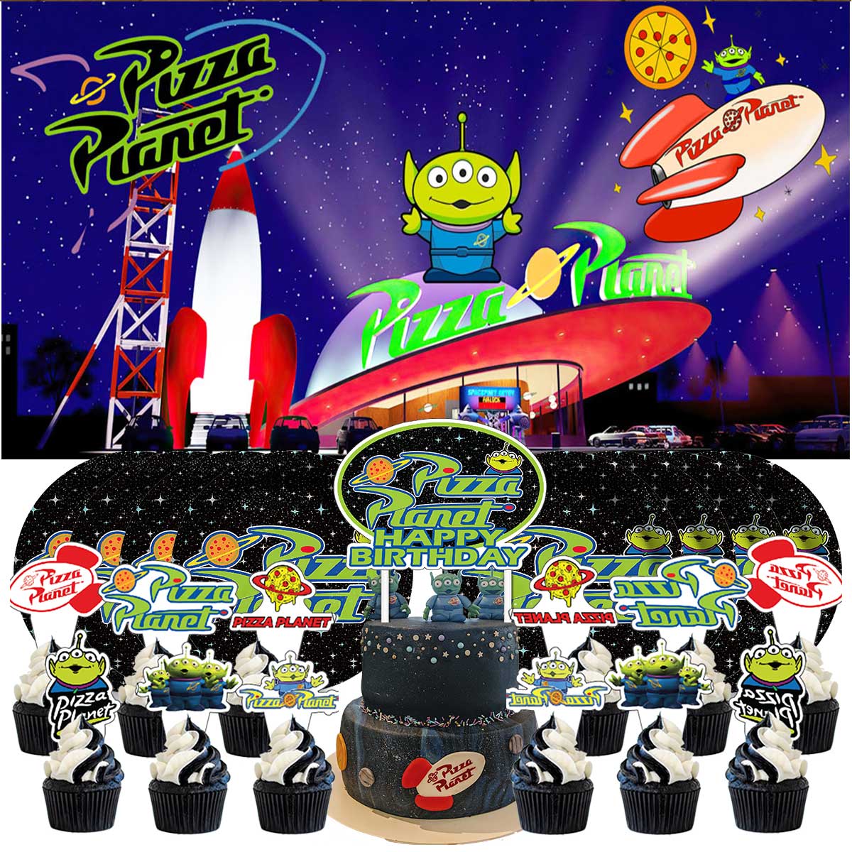 Pizza Planet Aliens Balloons Party Supplies Decor Tableware Birthday ...