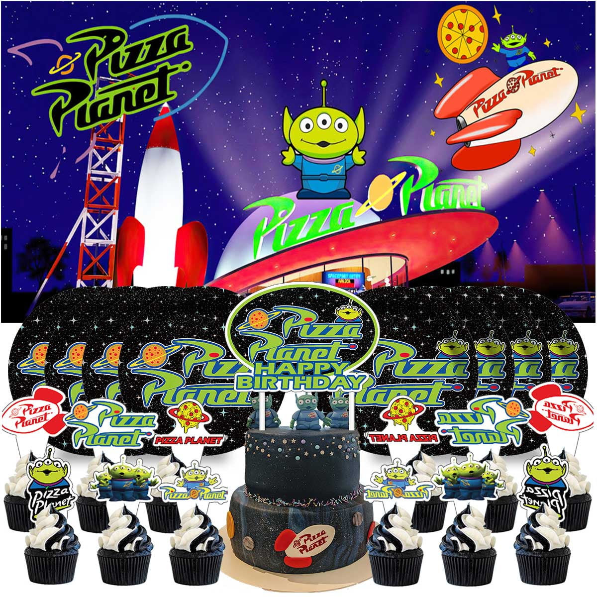 Pizza Planet Aliens Party Supplies Decor Decorations Plates Background ...