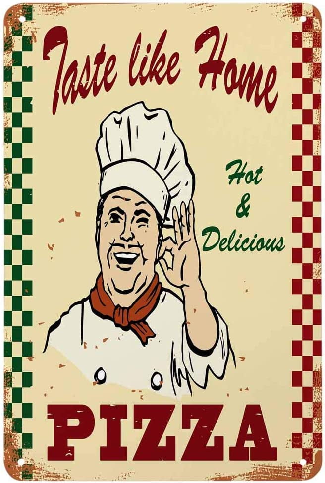 Pizza Poster Tin Sign,Italian Chef Kissing Fingers with Taste Like Home ...
