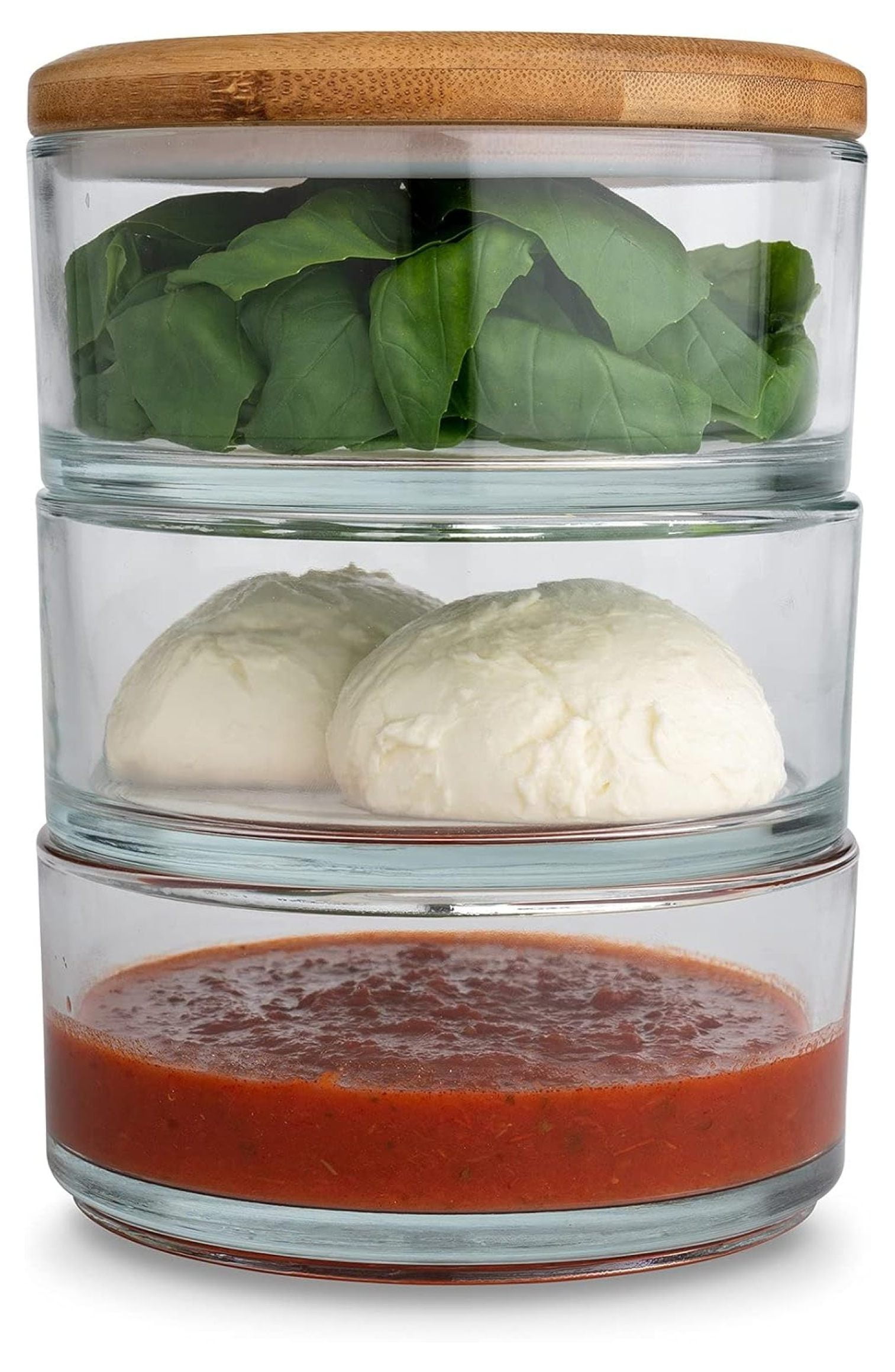 Pizza Prep Containers - Stackable Glass Food Storage with Bamboo Lids ...