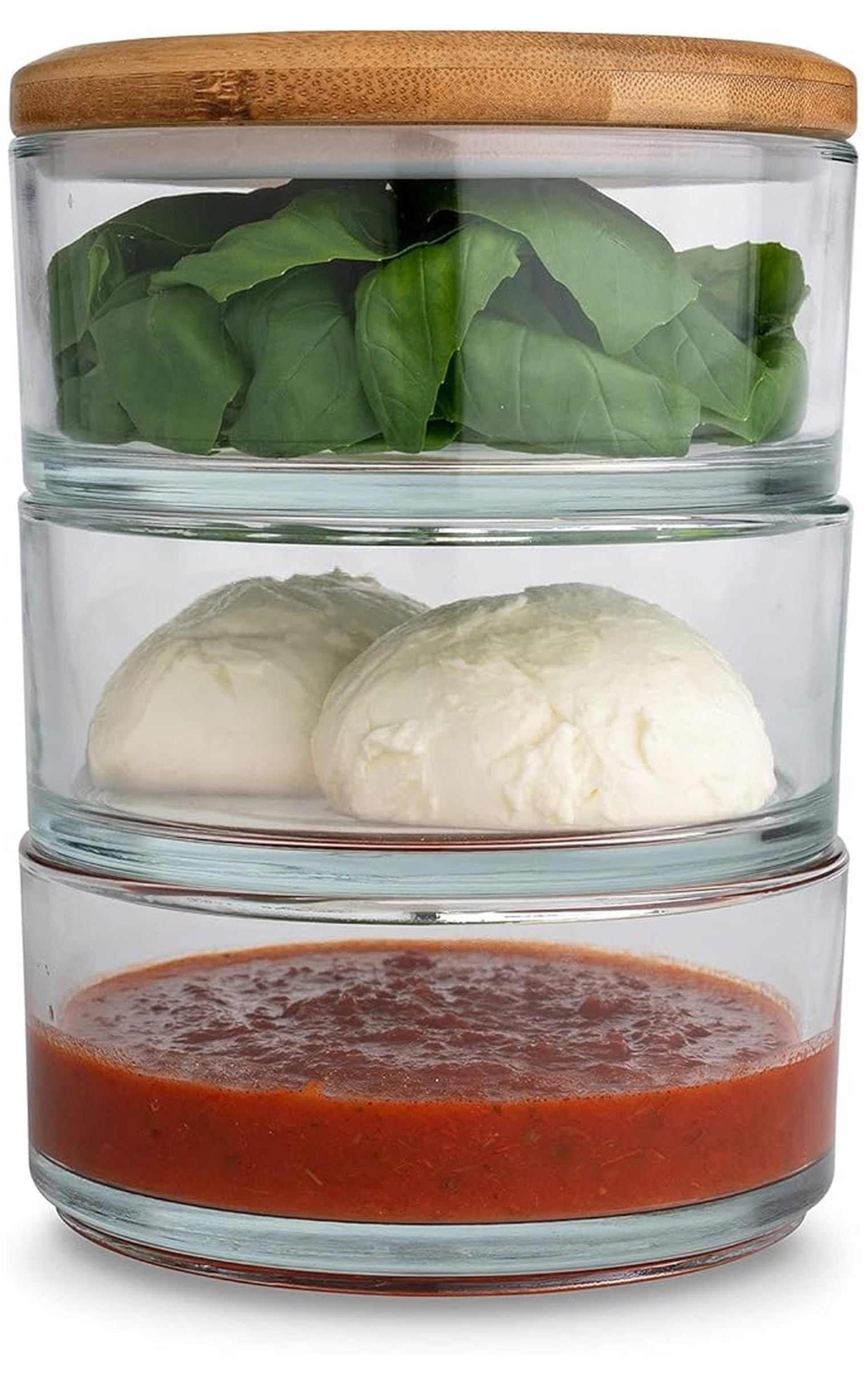 Pizza Prep Containers - Stackable Glass Food Storage with Bamboo Lids ...