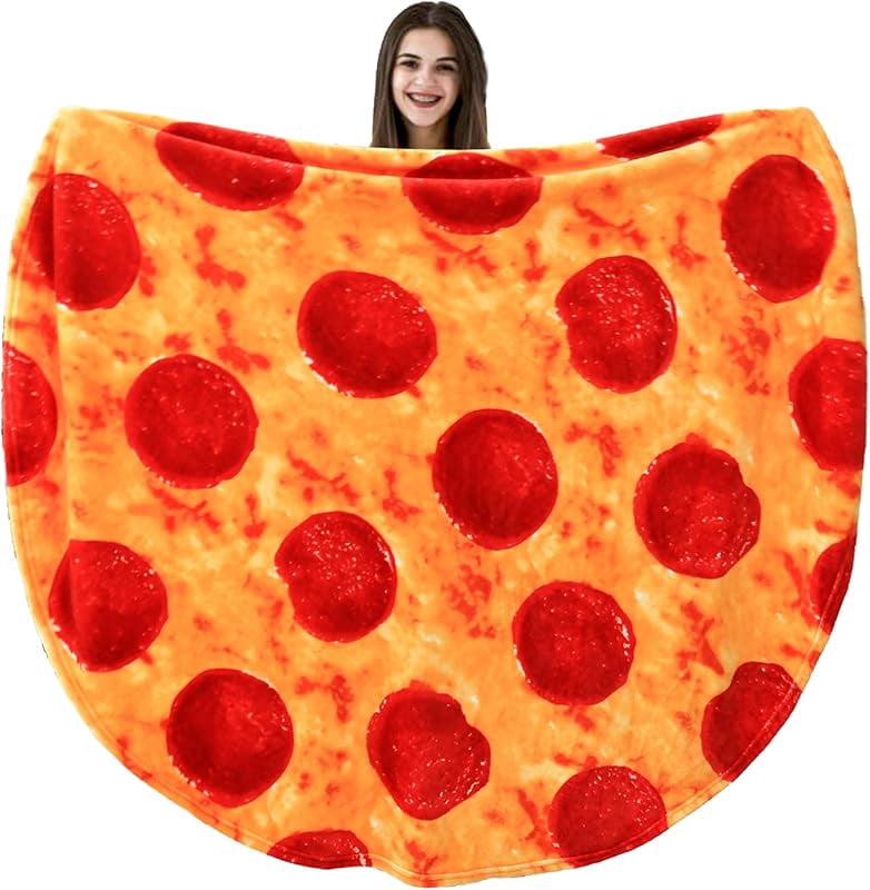 Pizza Printed Throw Blanket, Realistic Funny Round Food Blanket for ...