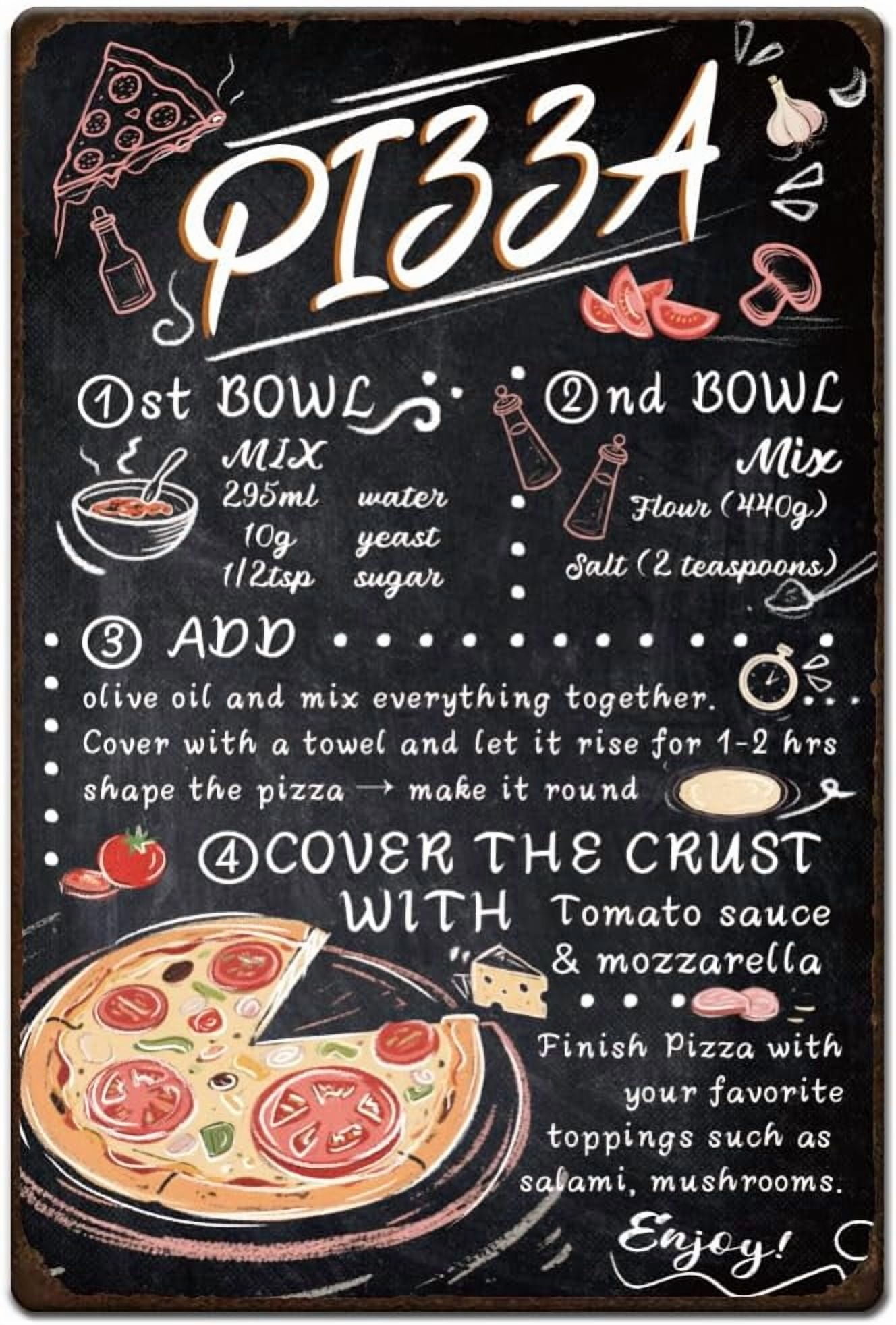 Pizza Recipes Metal Tin Sign Pizzeria Poster Kitchen Wall Plaques Retro ...