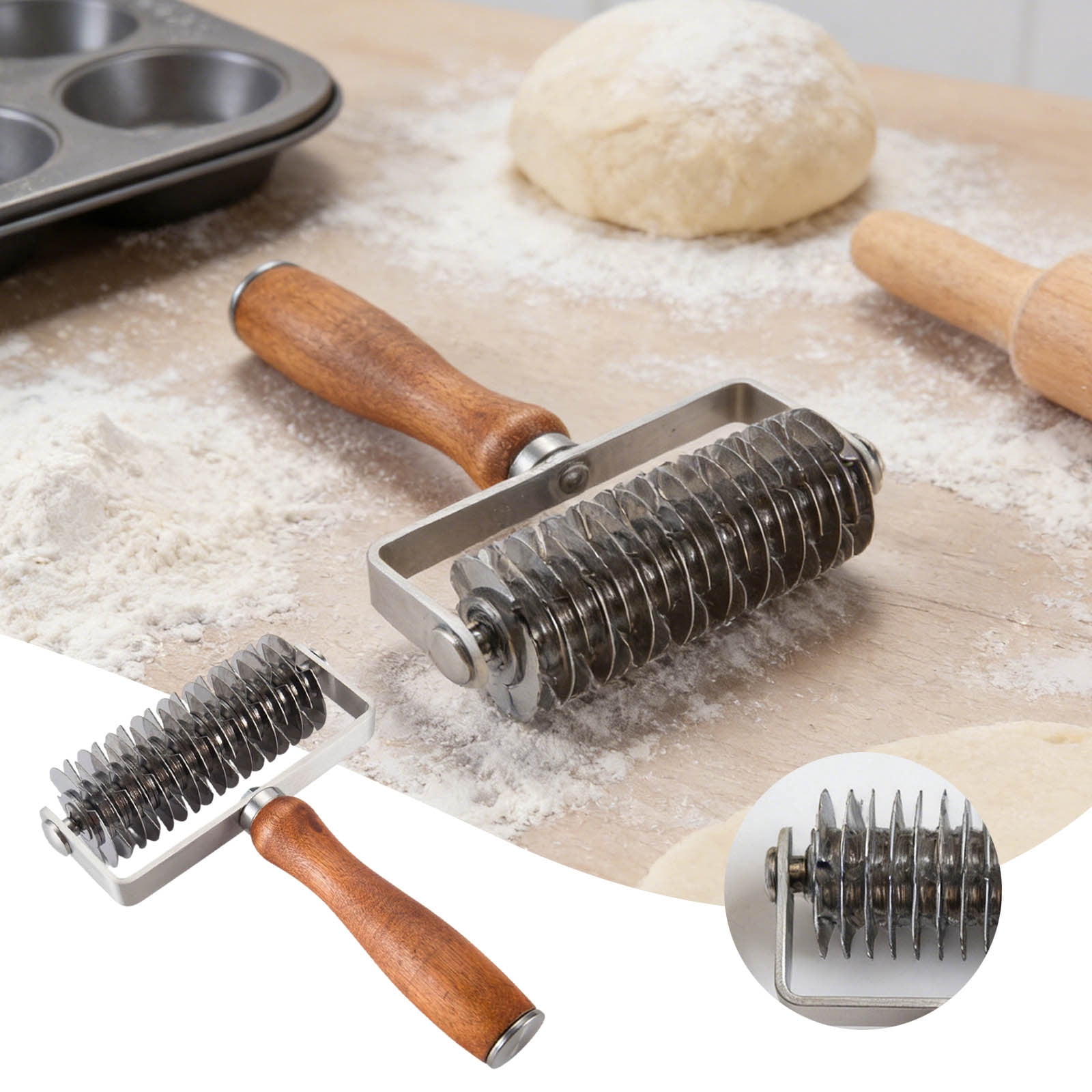 Pizza Rolling Cutter Wooden Handle Stainless Steel Mesh 13 Pizza ...