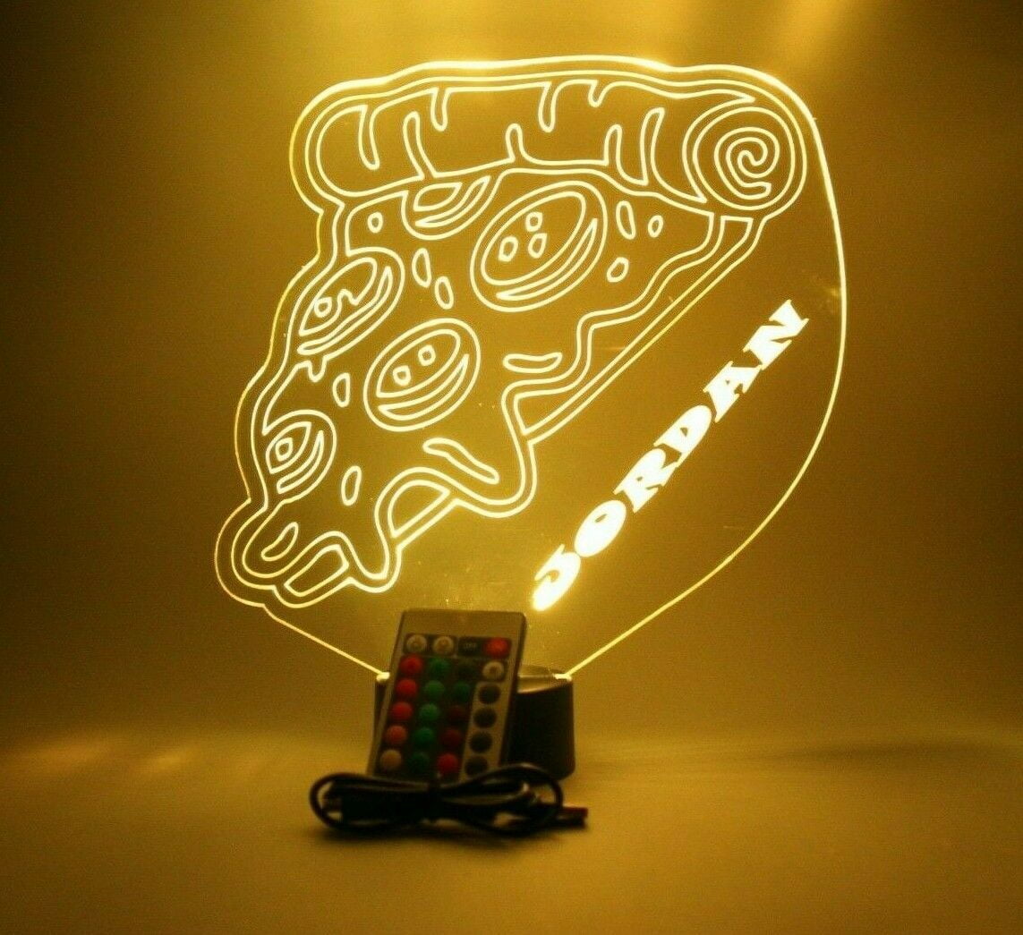 Pizza Slice Pie Crust Night Light Up Lamp LED Free Engraved Custom Name ...