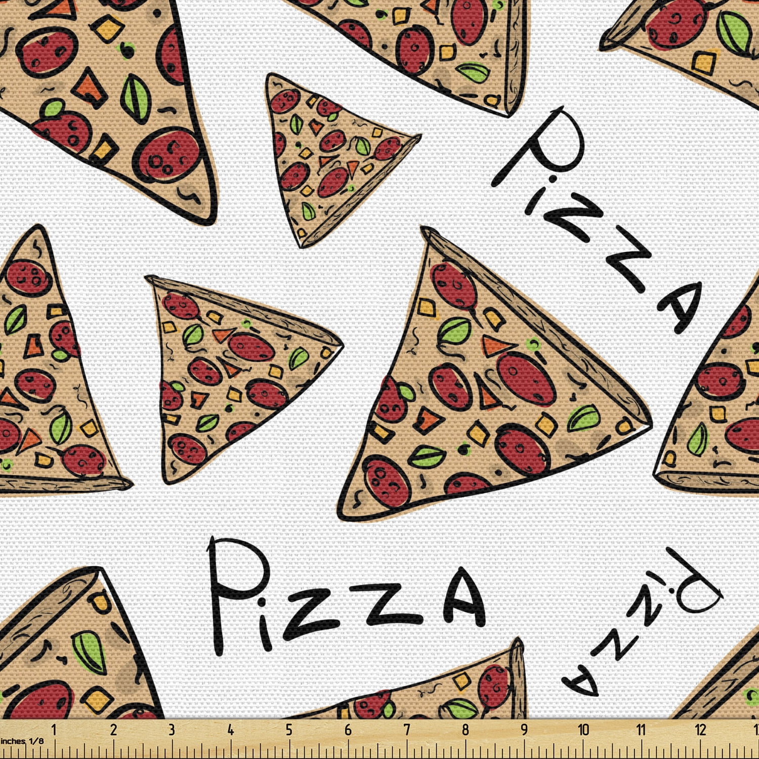 Ambesonne Pizza Fabric by the Yard Upholstery, Doodle Art Style Slices ...