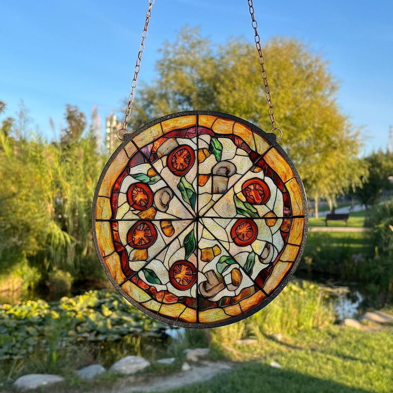 Pizza Stained Glass, Window Hanging Decor, Kitchen Suncatcher Decor ...