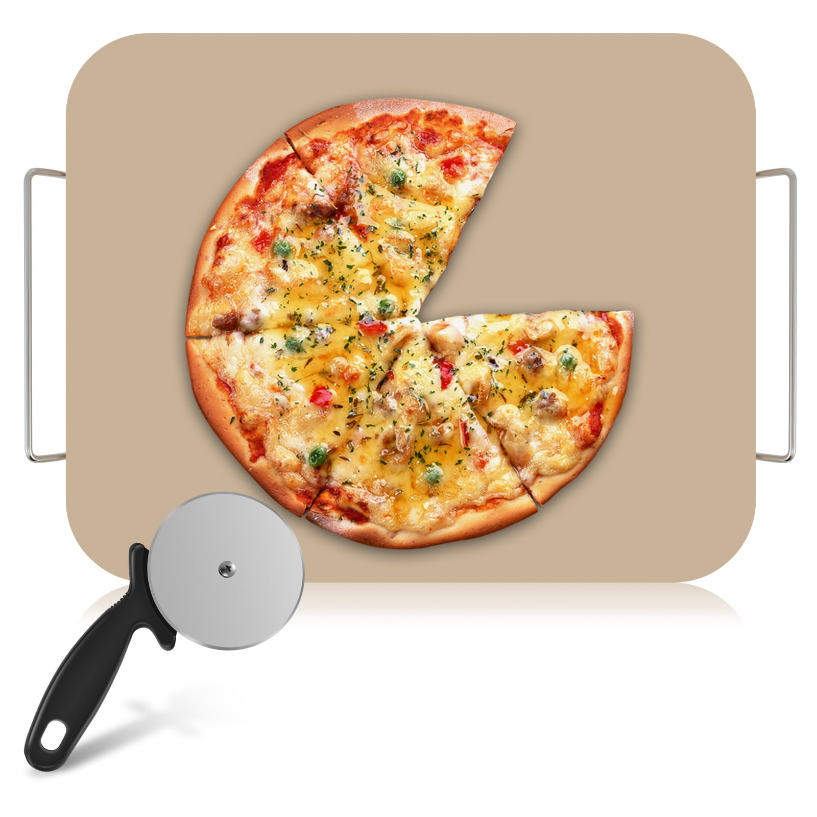 Pizza Stone with Pizza Cutter and Metal Rack Practical Pizza Stone Set Heat Resistant Oven Pizza ...