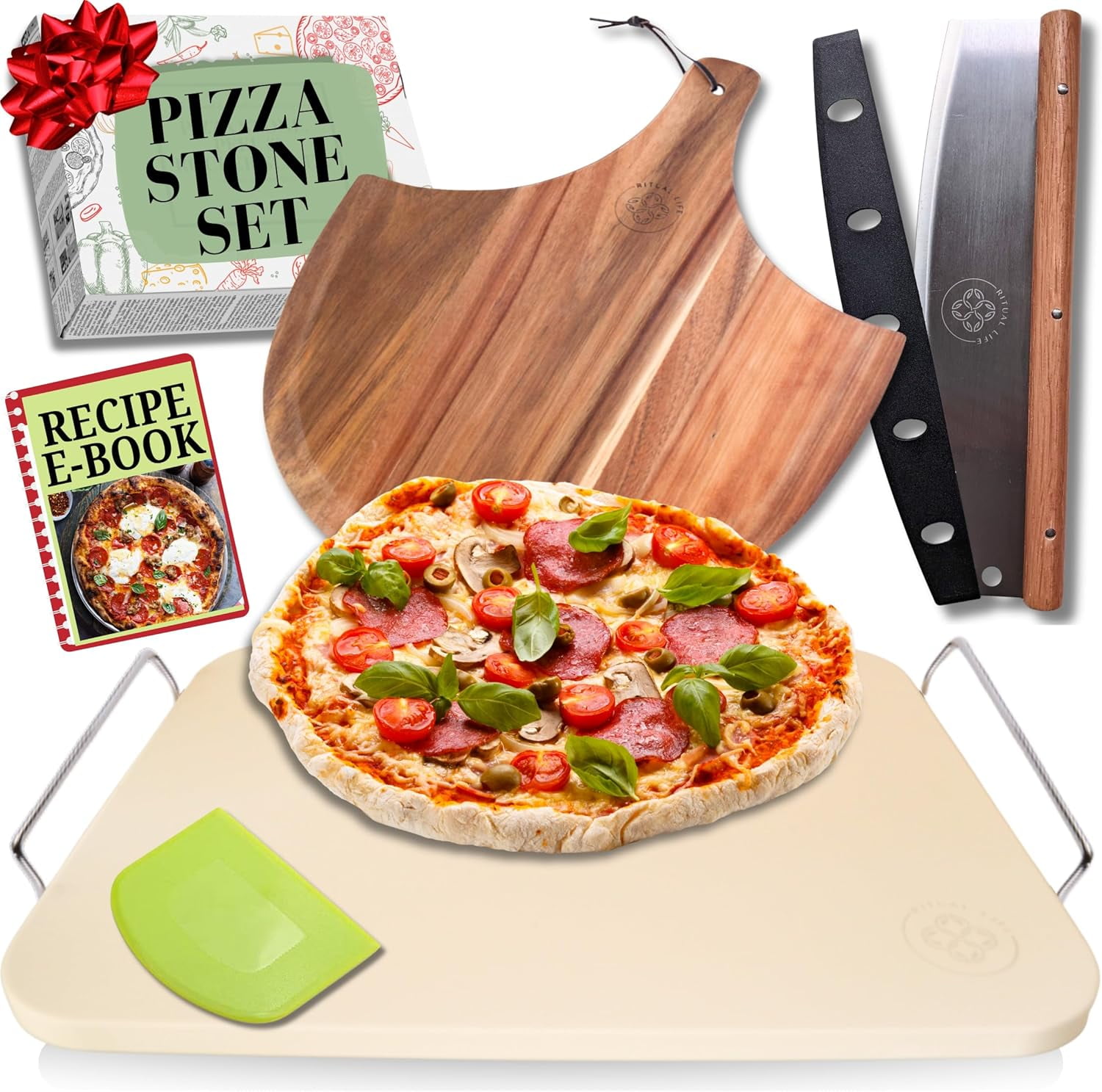 Pizza Stone for Oven and Grill Set - 5PCS Pizza Making Accessories Kit ...