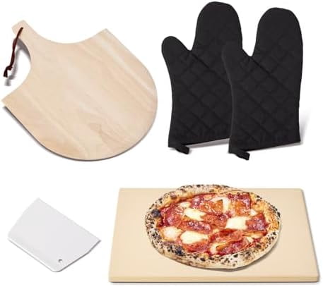 Pizza Stone Set, 15"x12" Rectangular Pizza Stone for Oven Grill BBQ ...